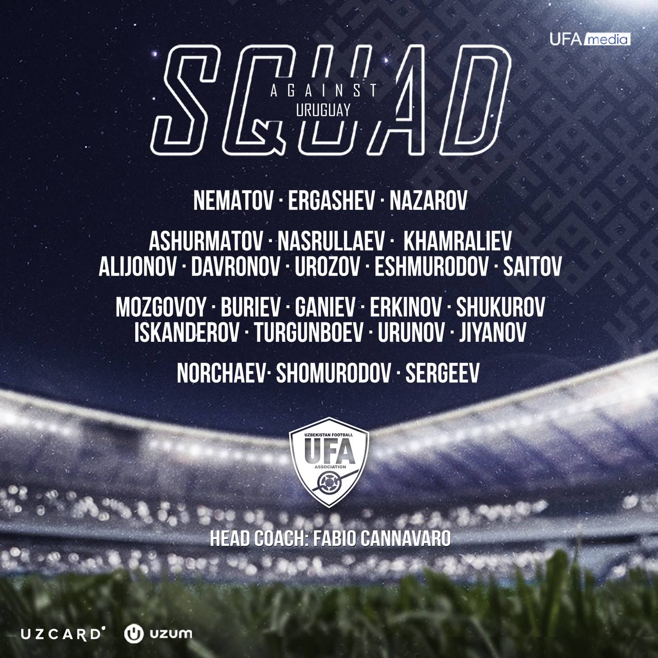 Uzbekistan National Team Squad for the Match Against Uruguay – UFA